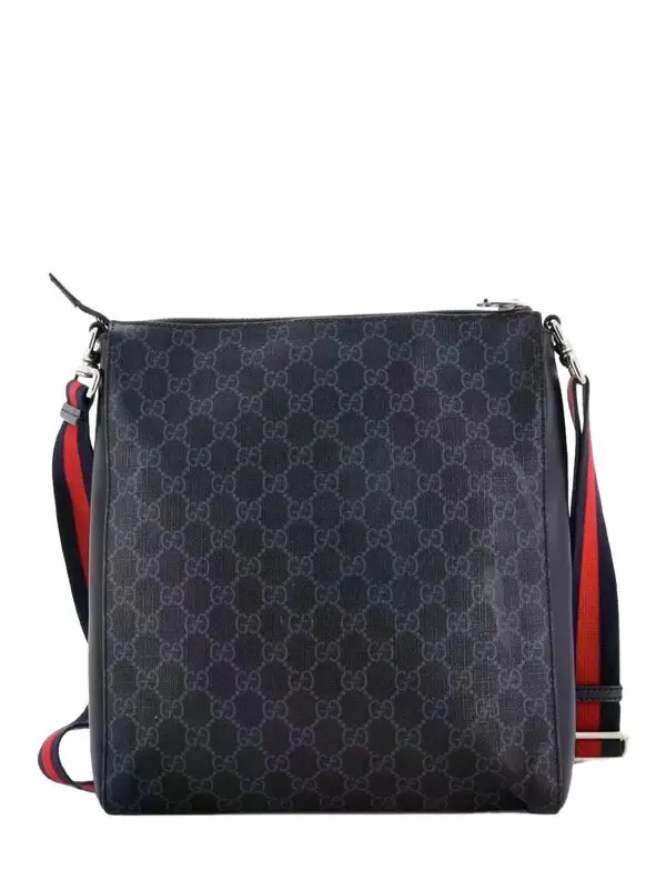 Gucci Gg Coated Canvas Messenger Bag With Web Strap - Black