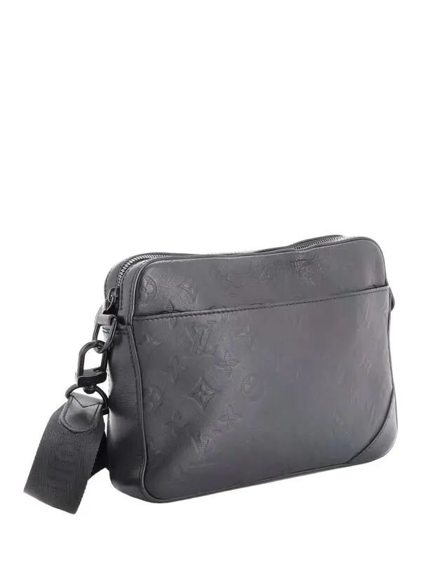 LOUIS VUITTON Duo Messenger Bag Monogram Shadow Leather Crossbody Bag - Black