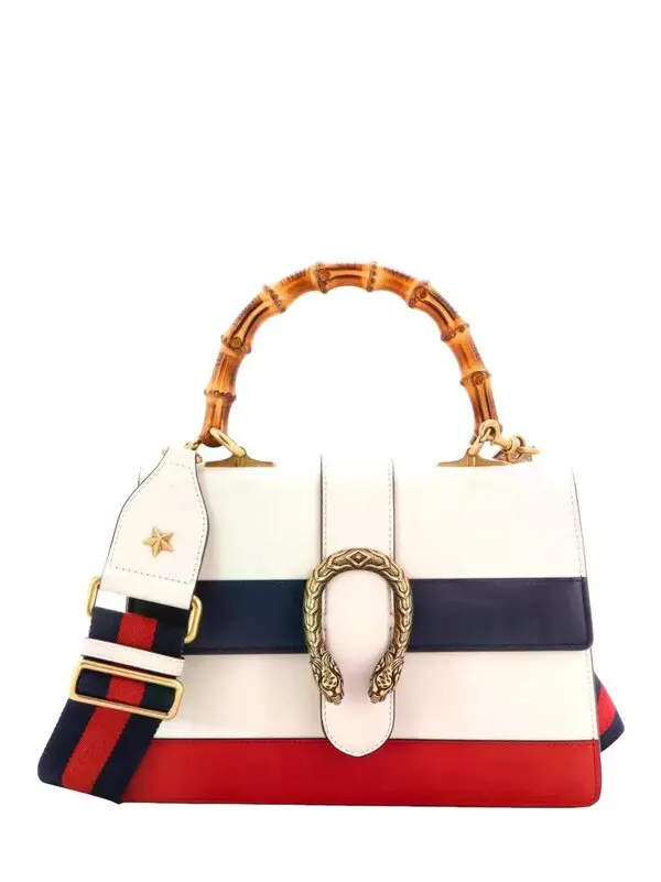 Gucci Dionysus Bamboo Top Handle Bag Colorblock Leather Medium Satchel - Neutrals