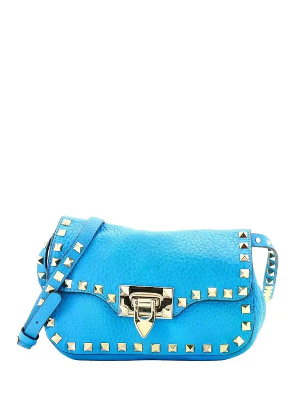 Valentino Garavani Rockstud Flip Lock Flap Bag Leather Mini Crossbody Bag - Blue