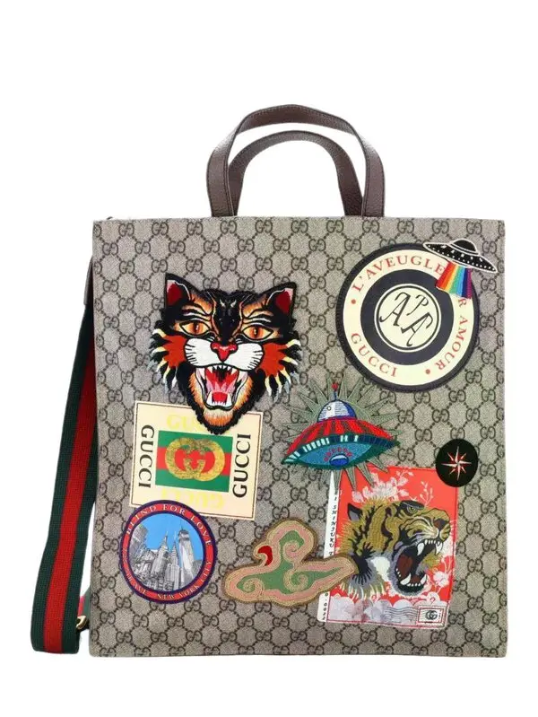 Gucci Courrier Convertible Soft Open Gg Coated Canvas With Applique North South Tote Bag - Brown