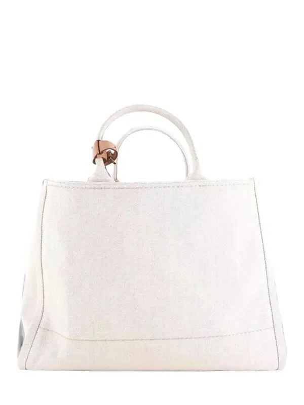 Prada Logo Linen Blend Large Tote Bag - Brown