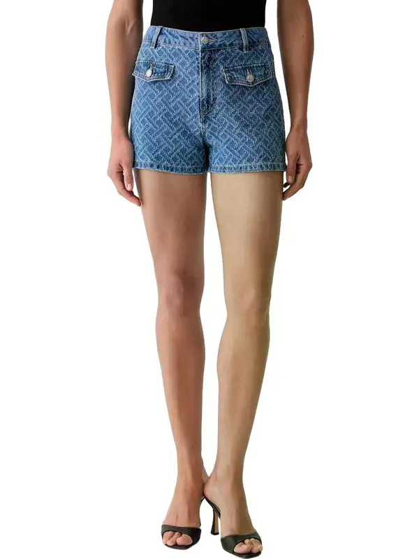 MORGAN Monogram-jacquard Denim Shorts - Blue