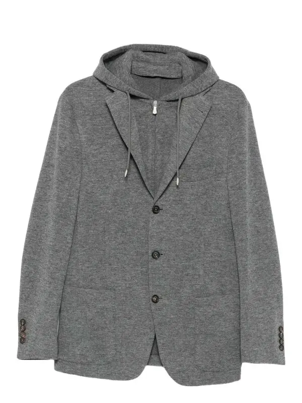 Eleventy Single-breasted Hooded Jacket - Grey