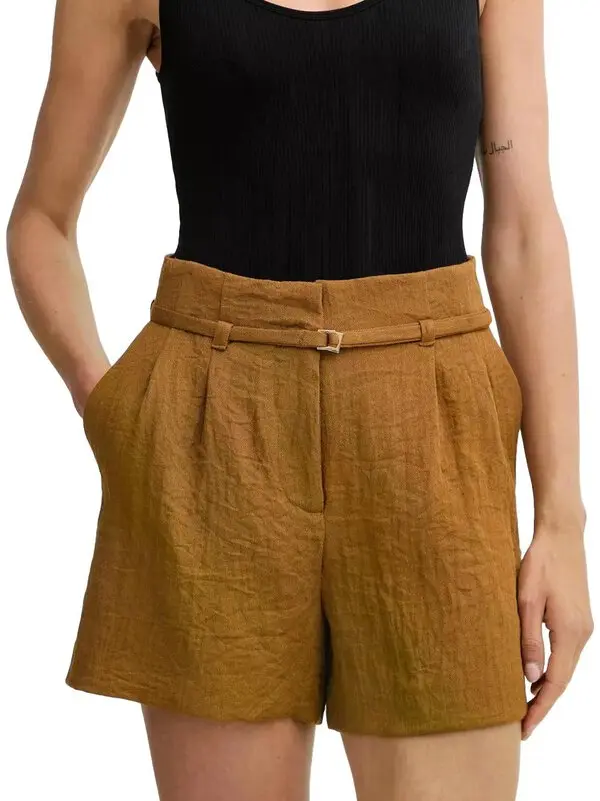 MORGAN Belted Shorts With Pleated Details - Brown