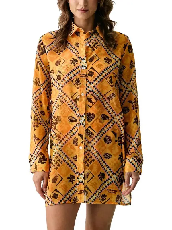 Kurt Geiger Resort Graphic-print Button-up Mini Shirt Dress - Orange