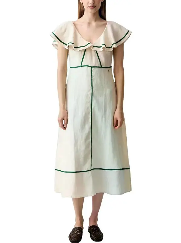 PEDRO DEL HIERRO Ruffled Contrast-trim Midi Dress - Neutrals