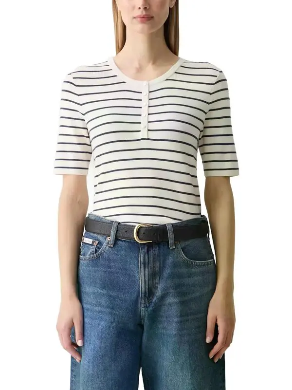 MOS MOSH Striped Ribbed Button-up Top - Neutrals
