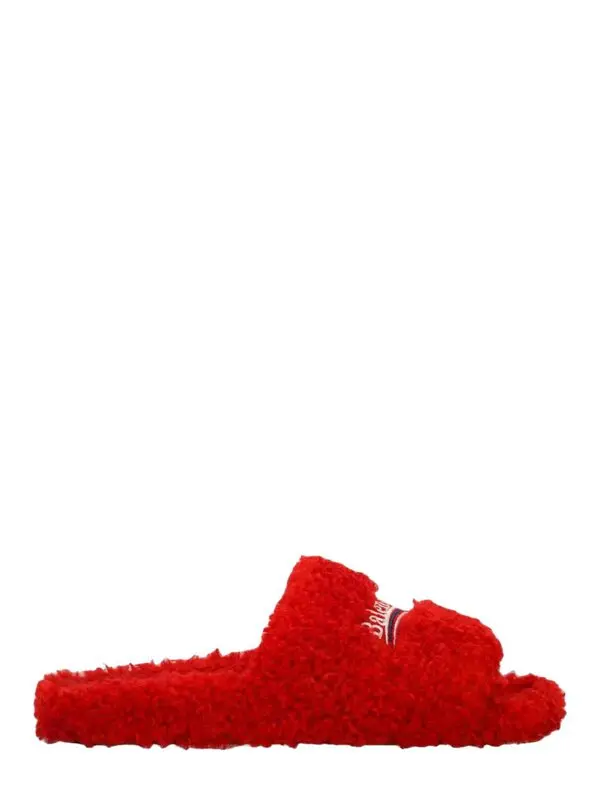 Balenciaga Furry Flat Mules - Red