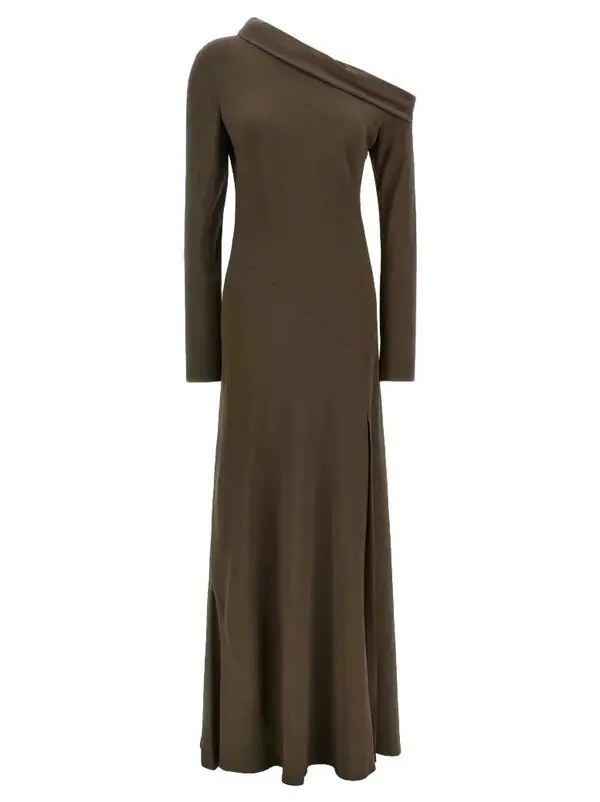 Alberta Ferretti One-shoulder Asymmetrical Dress - Brown