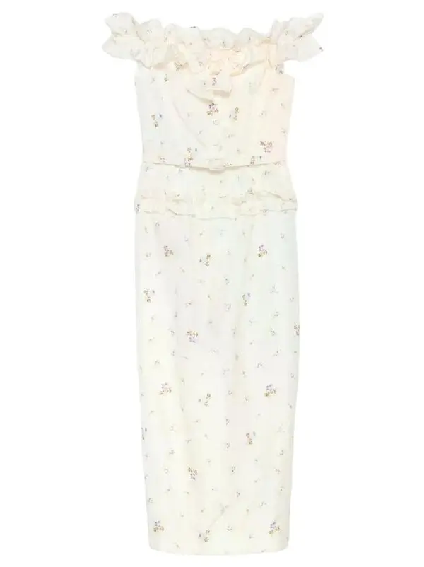 Alessandra Rich Floral-print Ruffled Dress - Neutrals