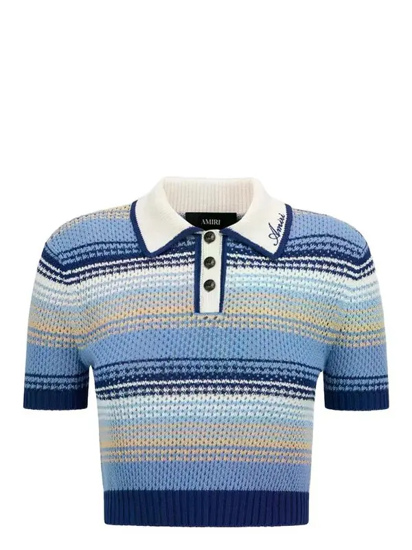 Amiri Striped-pattern Crochet Cropped Knitted Top - Blue