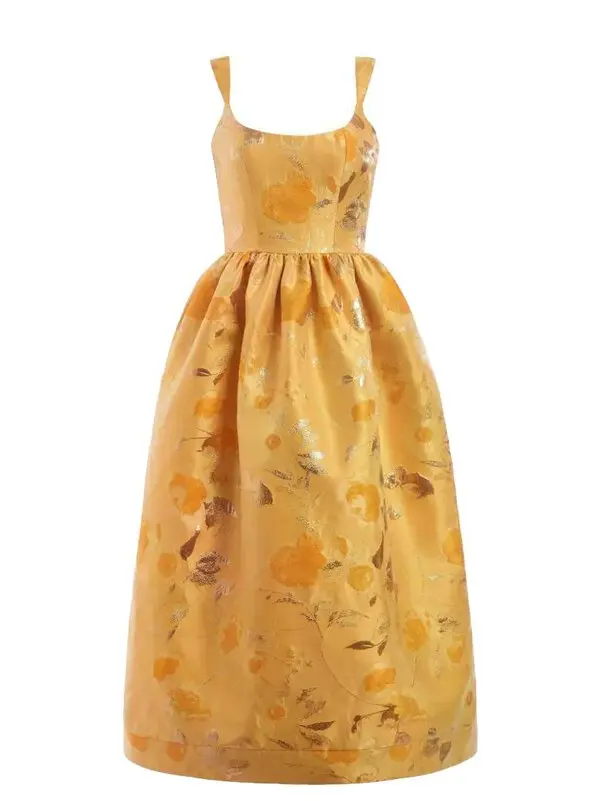 MARKARIAN Apple Floral-brocade Corset-style Midi Dress - Yellow