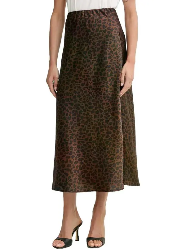 MORGAN Leopard Print Side-slit Skirt - Brown