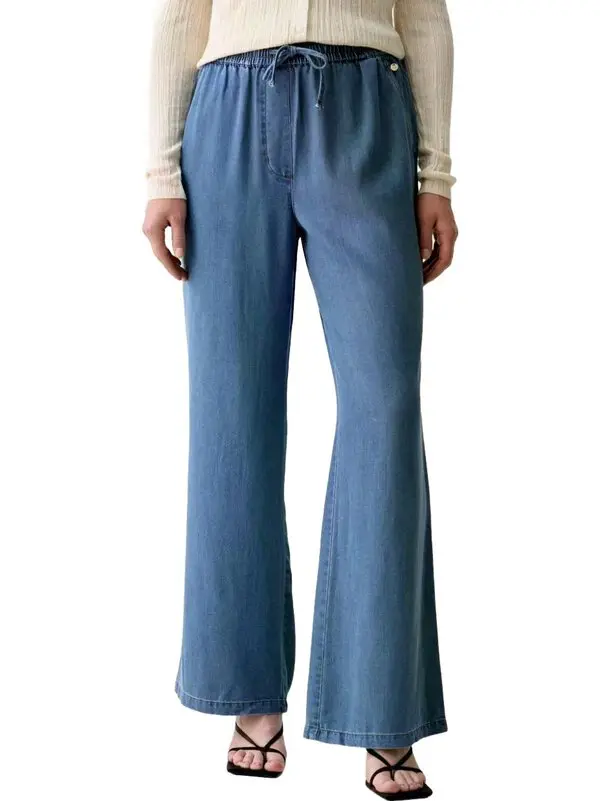 MOS MOSH Drawstring Wide-leg Jeans - Blue