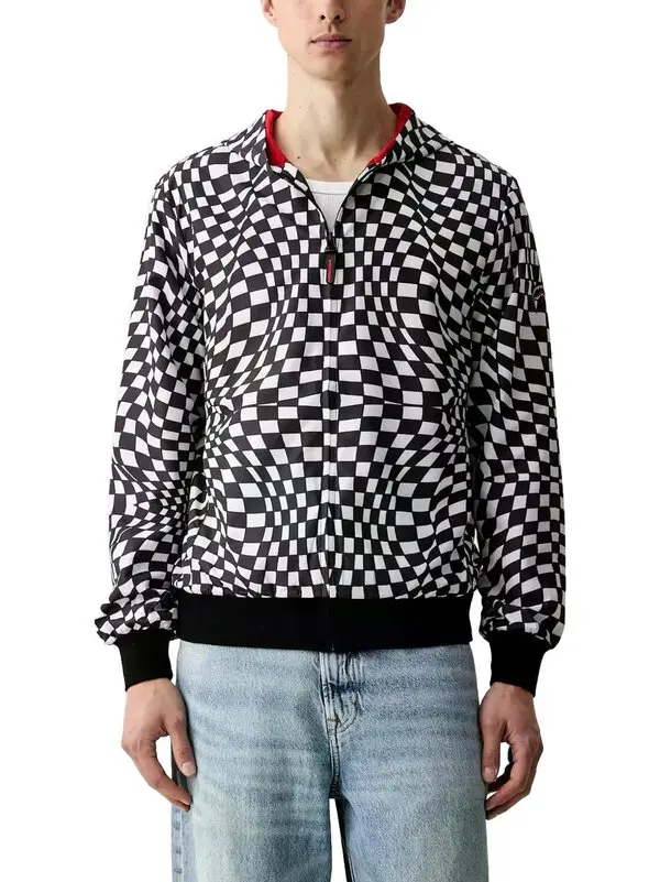 SPRAYGROUND Checkerboard-print Zip-up Hooded Jacket - Black