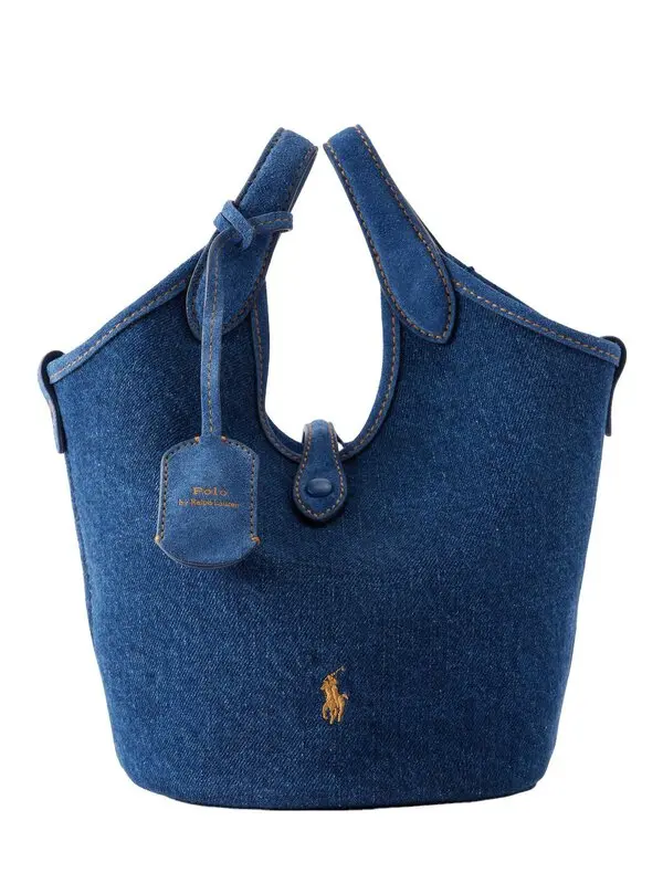 Polo Ralph Lauren Logo-embroidered Suede-trimmed Denim Tote - Blue
