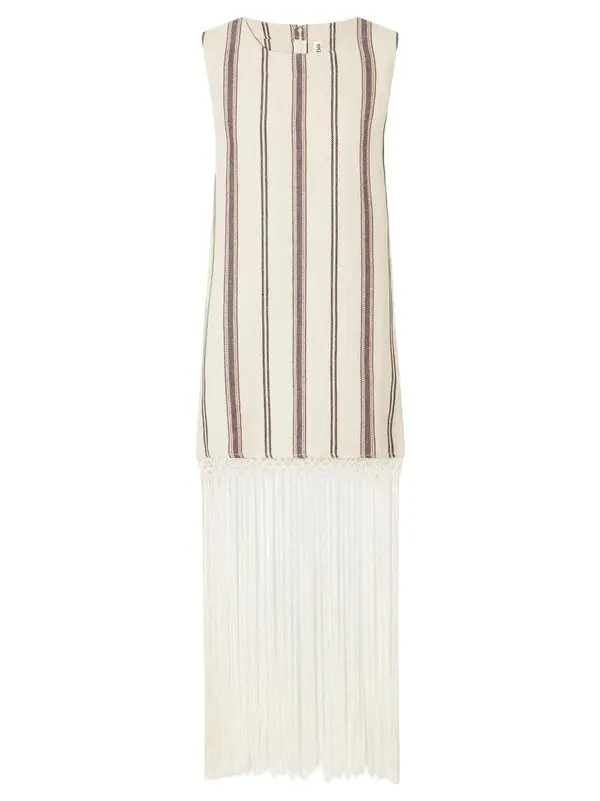 Alix Of Bohemia Vita Fringed Striped Cotton And Linen-blend Mini Dress - Neutrals