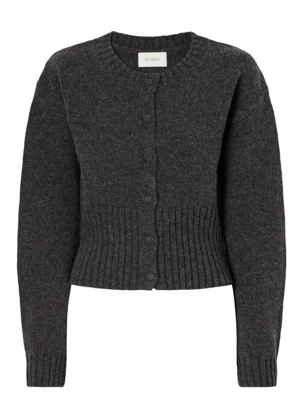 ST. AGNI Cropped Wool Cardigan - Gray