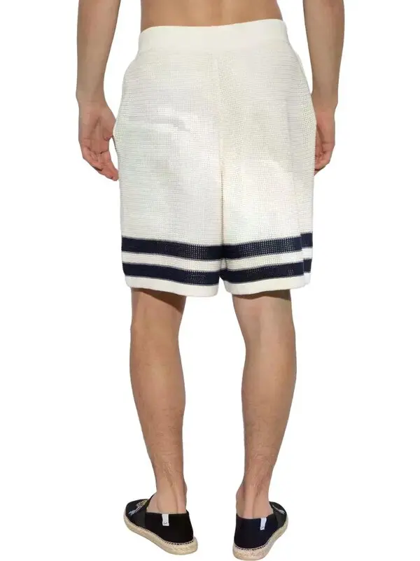 Kenzo Stripe-trim Decorative-weave Shorts - Neutrals