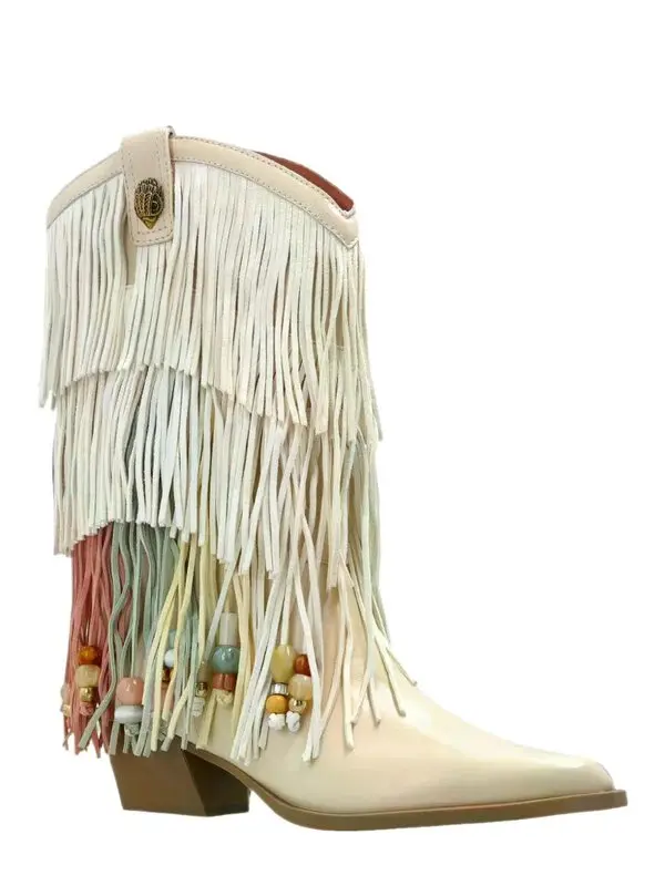Kurt Geiger Fringe-trimmed Beaded Cowboy Boots - Neutrals