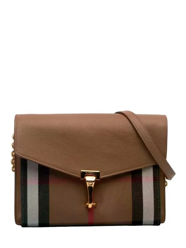 Burberry 2000-2017 Small Leather And House Check Canvas Derby Macken Crossbody Bag - Brown