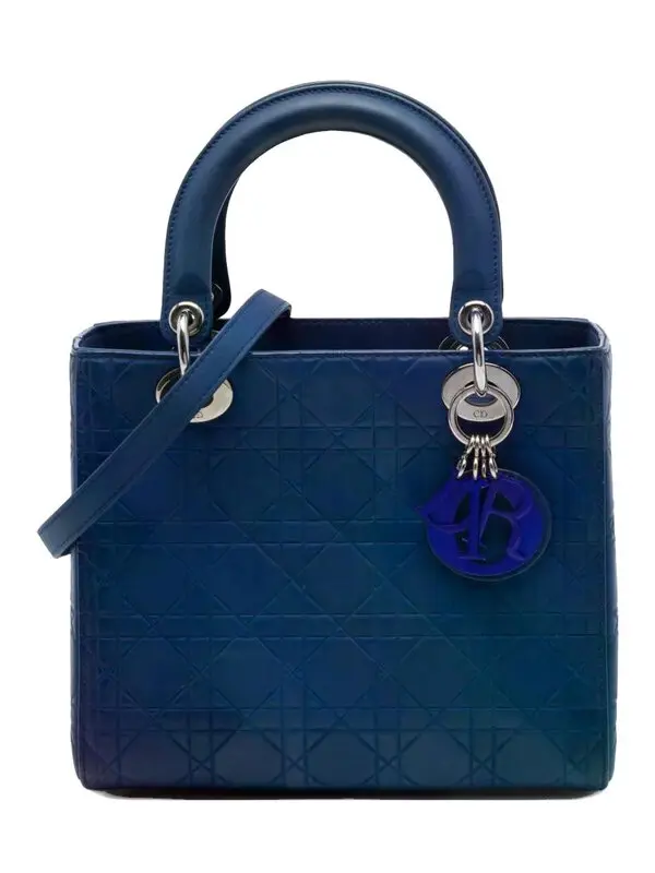 Dior 2013 Medium Ultra Matte Calfskin Embossed Cannage Lady Satchel - Blue