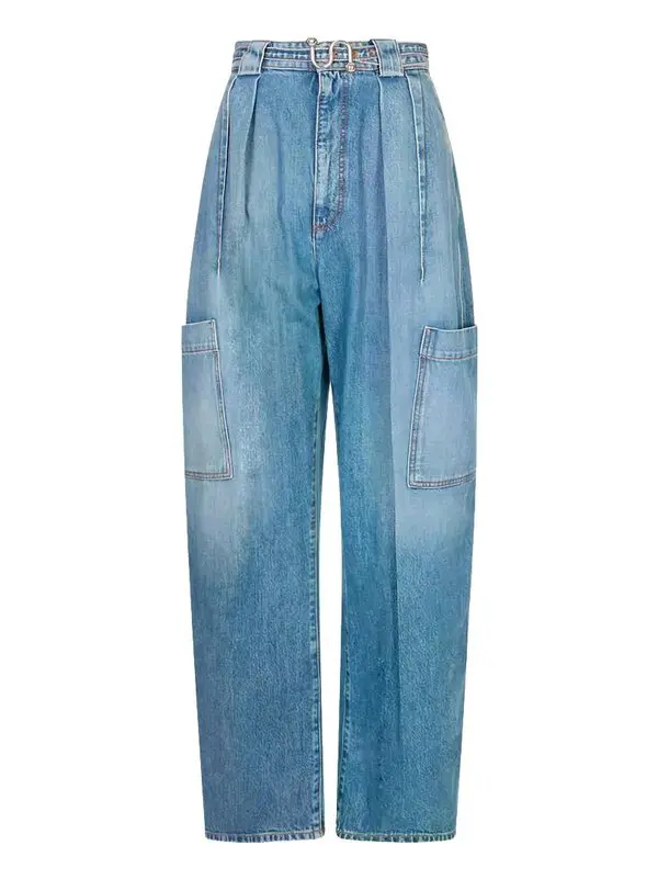 Sportmax Oversized Pleated Cargo Jeans - Blue