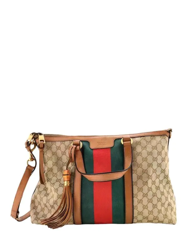 Gucci Rania Convertible Top Handle Bag Web Gg Canvas Medium Tote Bag - Brown