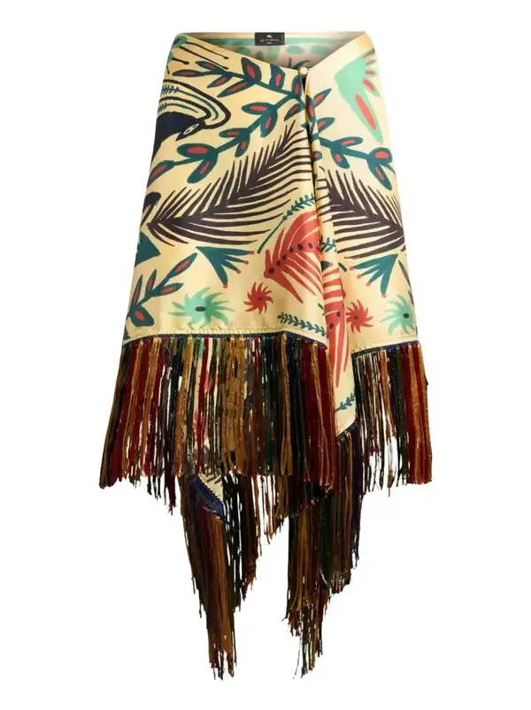 Etro X Tabby Booth Silk Cover-up Pareo With Fringing And Placed Print - Neutrals