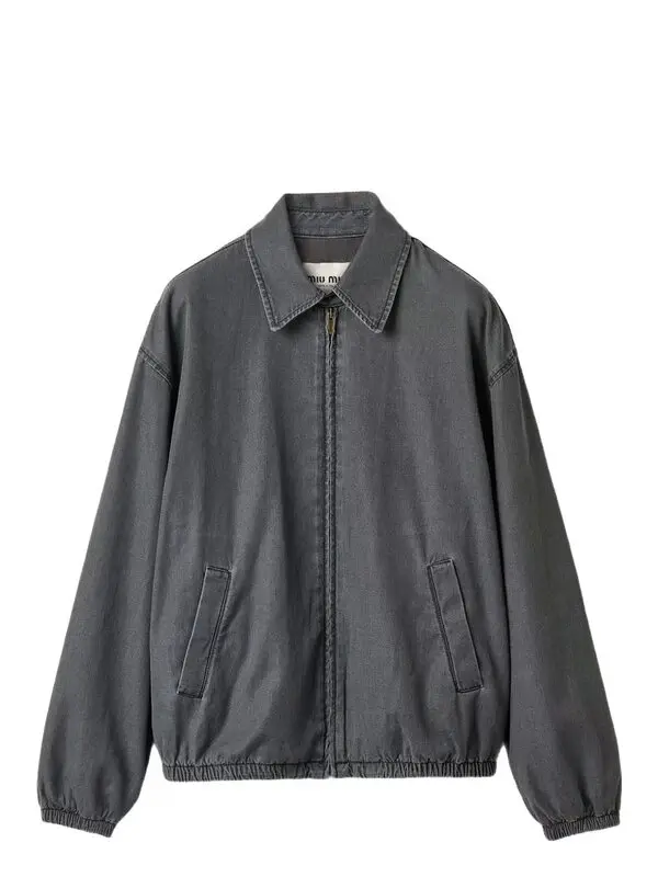 Miu Miu Logo-embroidered Zip-up Jacket - Grey