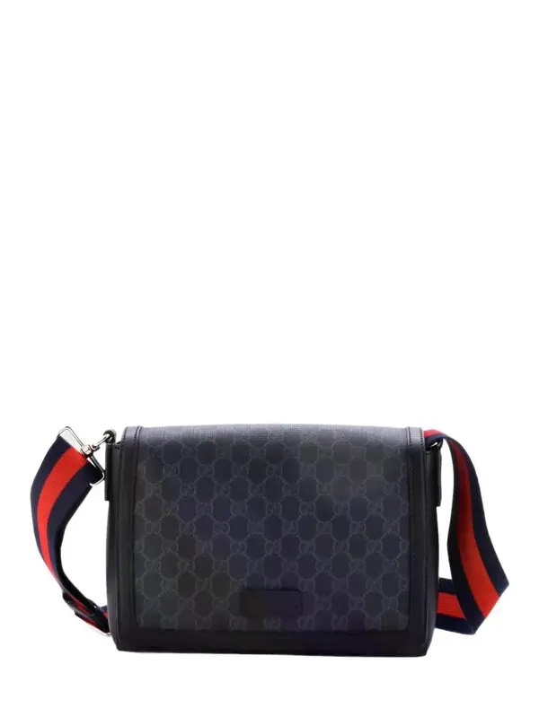 Gucci Web Strap Flap Messenger Bag Gg Coated Canvas Small Crossbody Bag - Black