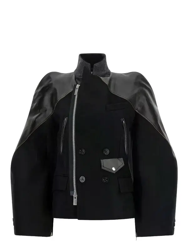 Sacai Sculptural-shoulder Melton-wool Jacket - Black