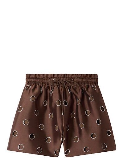 Sandro Embellished Tie-waist Woven Shorts - Brown