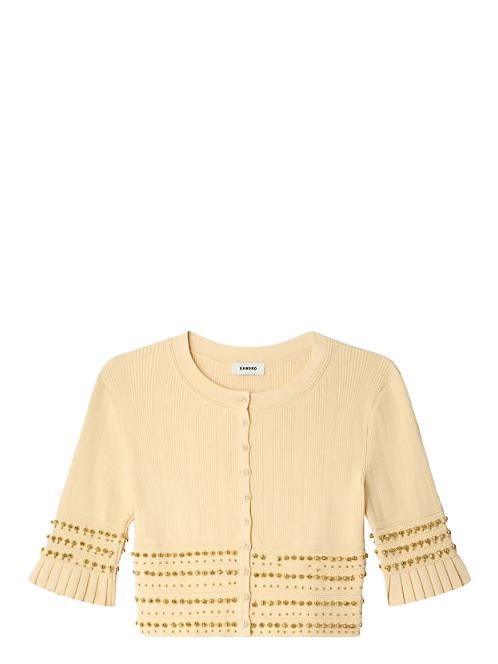 Sandro Bead-embellished Cropped Knitted Cardigan - Vanilla