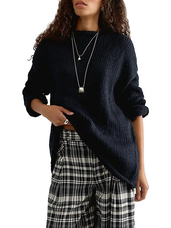 Free People Opal Rollneck Knit Tunic - Black