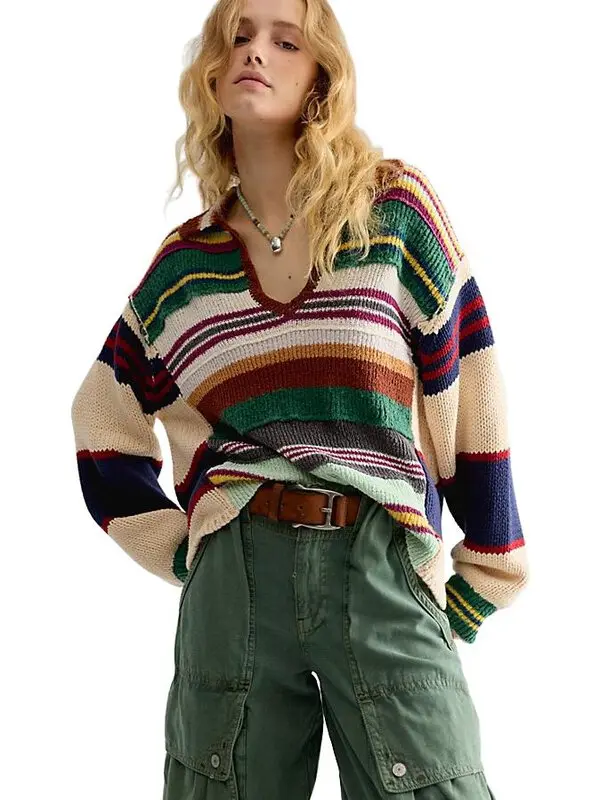 Free People Rowhouse Knit Pullover At - Prep Combo
