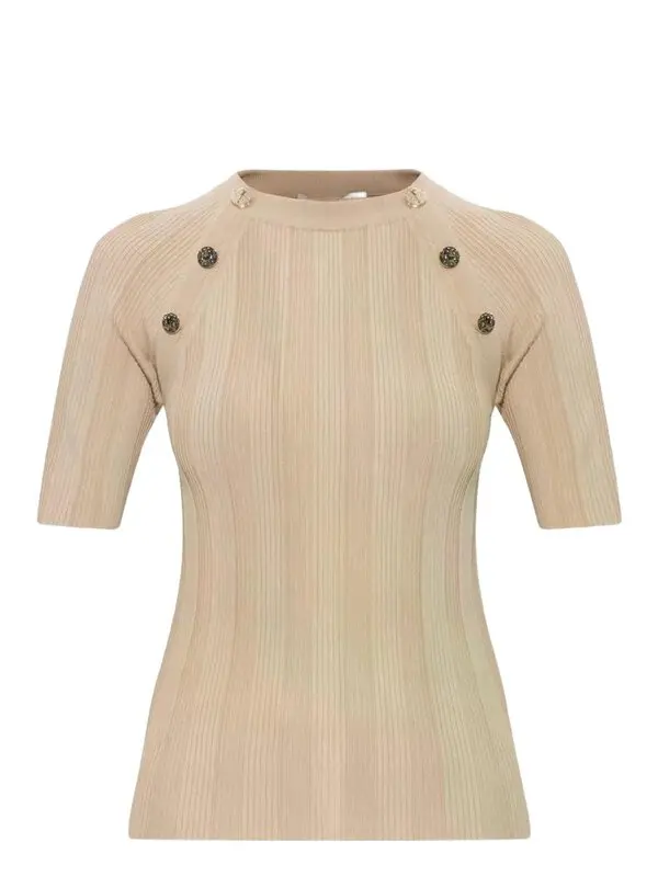 Sportmax Radura Button-detail Ribbed T-shirt - Neutrals