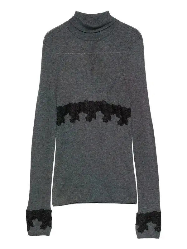 Patrizia Pepe Lace-trim Turtleneck Knit - Grey