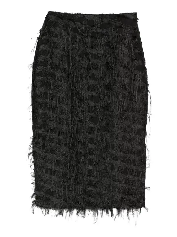 Patrizia Pepe Fringe-detail Midi Skirt - Black