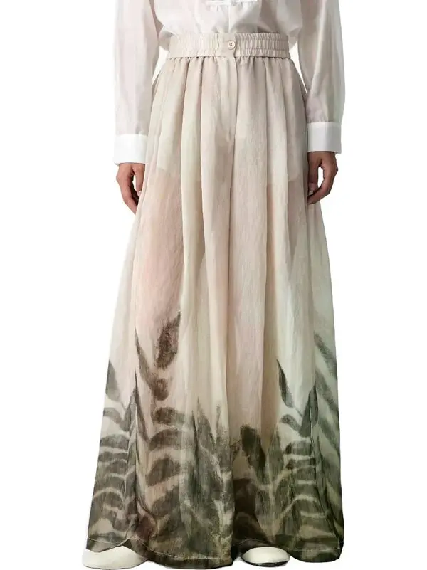 VICOLO Leaf-print Palazzo Pants - Neutrals
