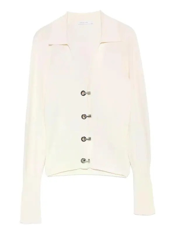 Patrizia Pepe Ribbed Knit T-bar Fastening Cardigan - White