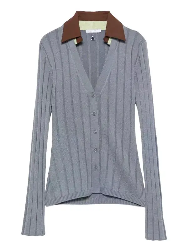 Patrizia Pepe Ribbed Colour-block Cardigan - Grey