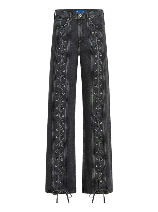 Karl Lagerfeld Lace-up Wide Leg Jeans - Grey