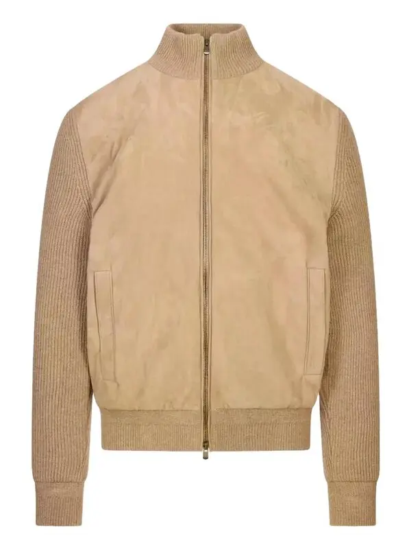 Agnona Suede-panelled Ribbed-knit Jacket - Neutrals