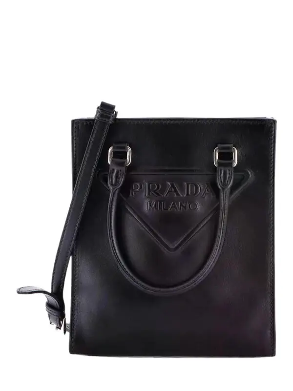 Prada Logo Drill Leather Mini Crossbody Bag - Black