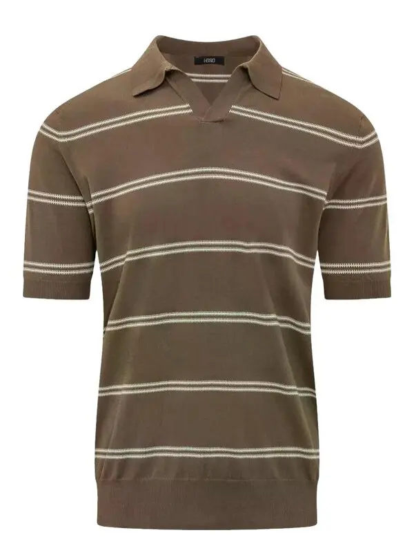 HOSIO Striped Cotton Polo Shirt - Brown