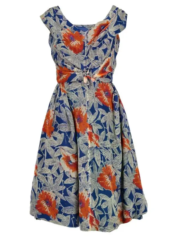 Vintage Floral-print Midi Dress - Blue