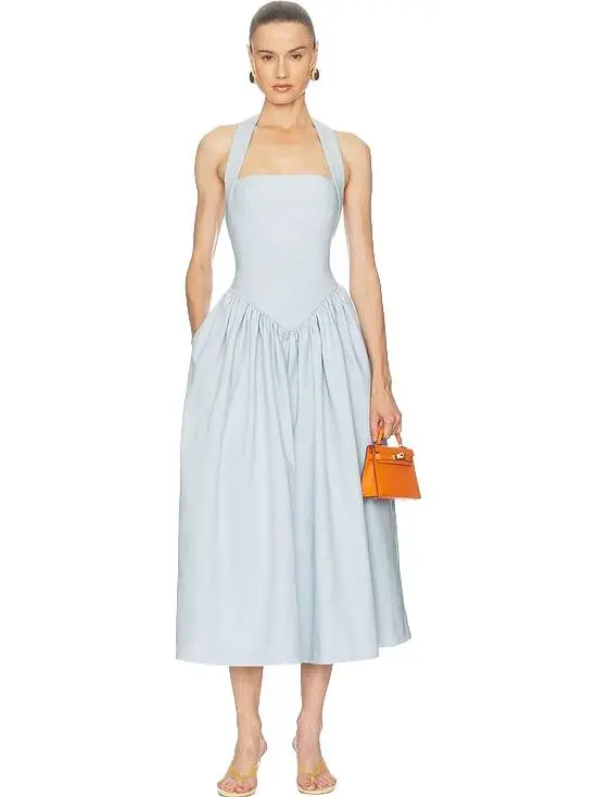 HELSA Faille Halter Midi Dress In . Also - Blue