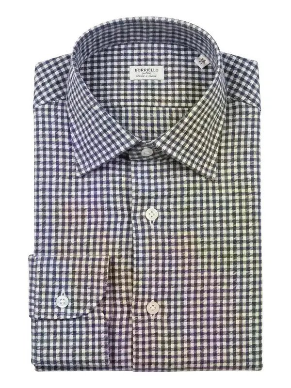 BORRIELLO NAPOLI Gingham-check Long-sleeve Shirt - Blue
